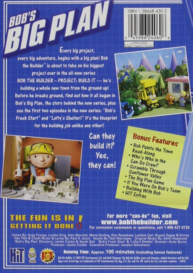 BOB THE BUILDER – BOB’S BIG PLAN – America Dvd