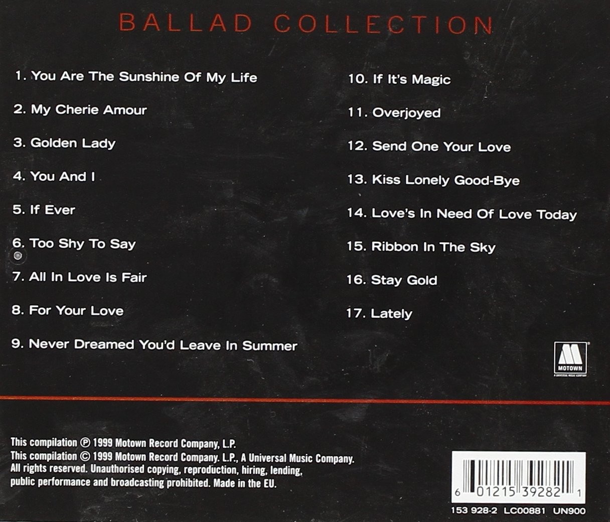 STEVIE WONDER – BALLAD COLLECTION – America Dvd