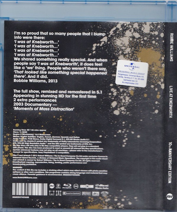 ROBBIE WILLIAMS – LIVE AT KNEBWORTH – 10th ANNIVERSARY EDITION – America Dvd
