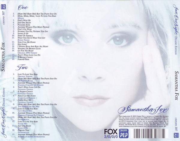 SAMANTHA FOX – JUST ONE NIGHT – America Dvd