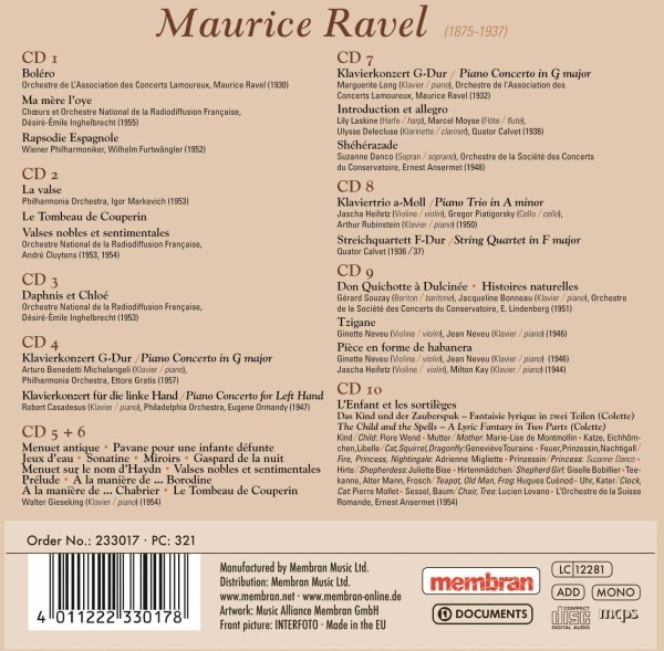 MAURICE RAVEL – ORCHESTRAL WORKS / VOCAL WORKS / PIANO MUSIC / CHAMBER MUSIC – America Dvd